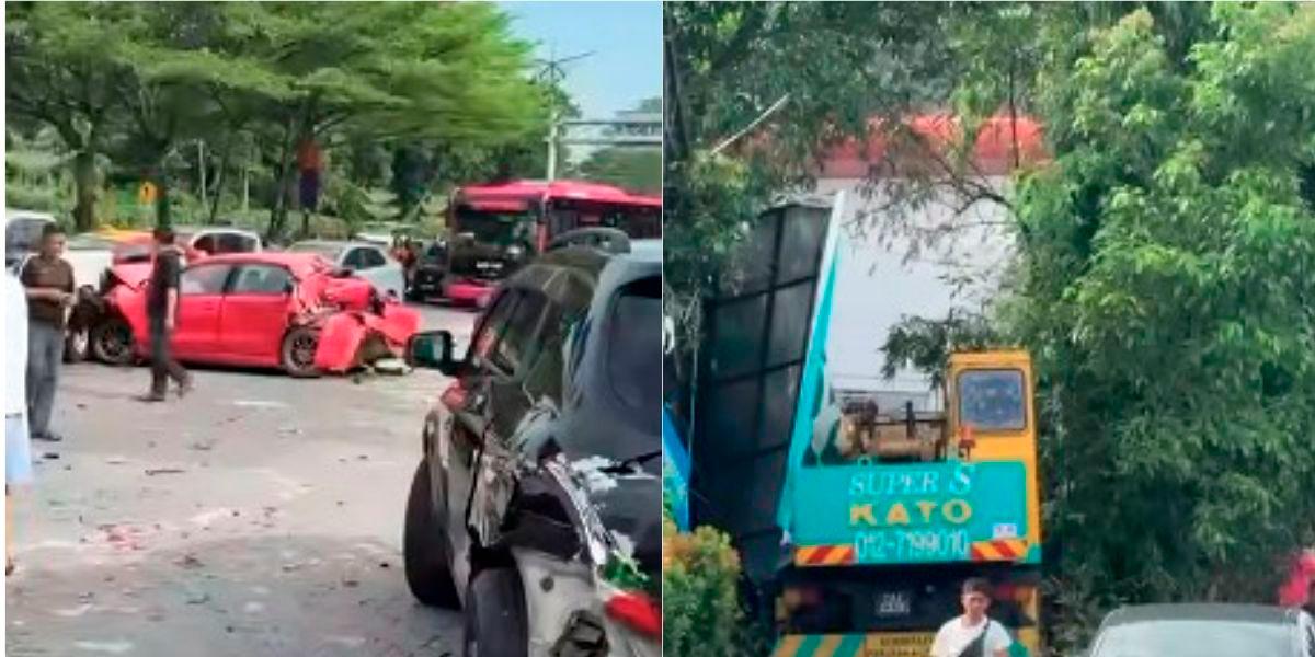 Crane lorry triggers multi-vehicle crash in Johor Bahru