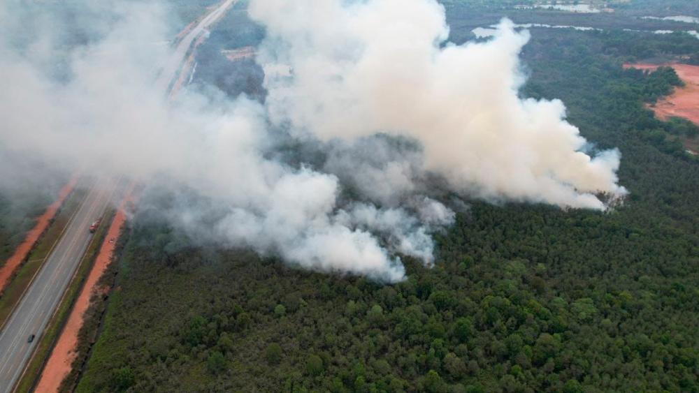 Johor JBPM fighting to extinguish Kota Tinggi forest fire with help of ...