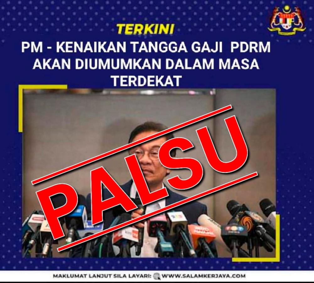 Maklumat tular mengenai kenaikan gaji PDRM adalah palsu: JPM